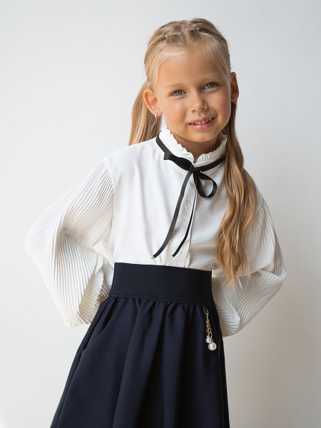 Блузка Девочки MeliMi белый Вискоза, Нейлон Манжеты, Воротник Длинный ...