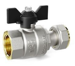 Шаровой кран латунный 3/4" ВР с накидной гайкой, ручка-бабочка белая, LD Pride LD 47.346.20 W ...