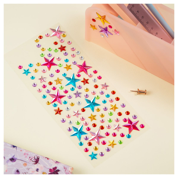 5 шт. Наклейки акриловые MESHU "Shiny stars", 25*10см, стразы, 137 наклеек, инд. уп., европодвес ...