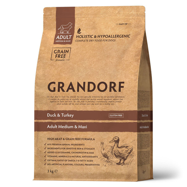 Грандорф Duck & Turkey MED & MAXI 3 кг Полнорационный сухой корм для ...