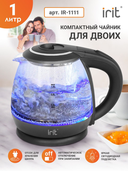 Купить электрический чайник IRIT IR-1111 черный, Стекло по низкой цене: отзывы, фото ...
