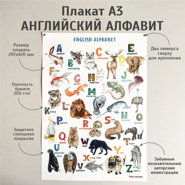 Плакат А3 Алфавит английский с животными - купить с доставкой по ...