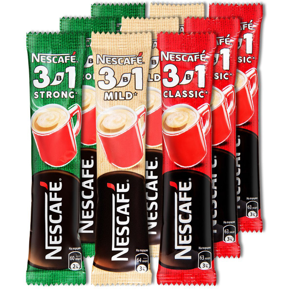 Кофе 3в1 Nescafe STRONG, MILD, CLASSIC, растворимый, 14.5 г, 9 шт ...