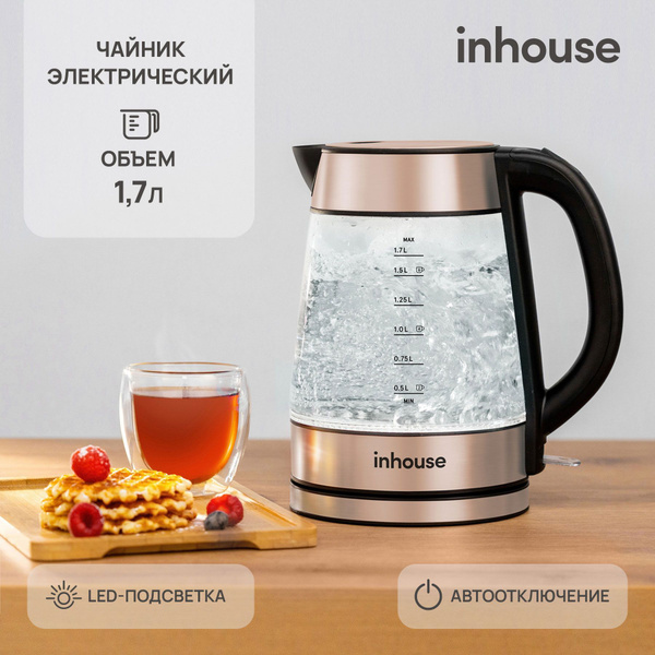 Купить электрический чайник inhouse IEK-1722, Металл/стекло по низкой ...