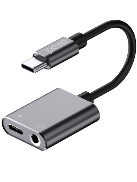 PERO Адаптер AD10 USB Type-C - USB Type-C/mini Jack 3.5 black (Черный ...