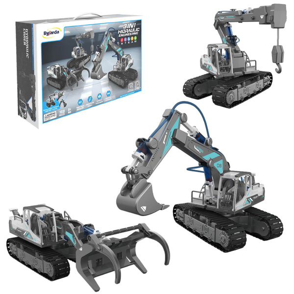 Конструктор гидравлический Junfa "Строительные машины", Подъемный кран, погрузчик, экскаватор, 3 ...