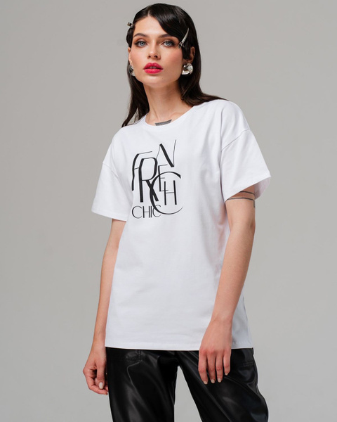 Футболка SAHAR art lab, размер 44, 46, цвет белый, черный матовый, 95% хлопок, 5% лайкра ...