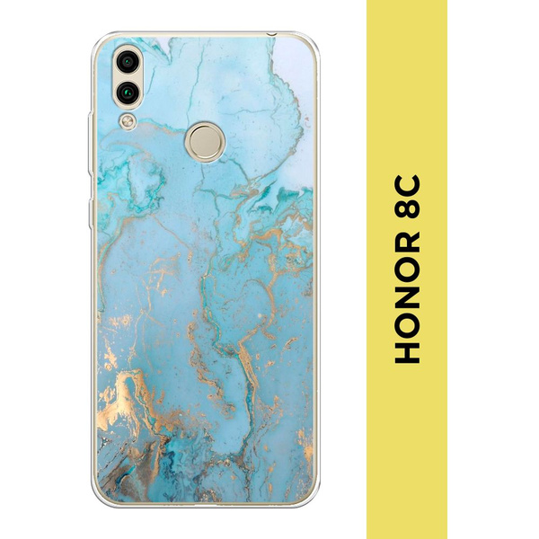 Силиконовый чехол на Honor 8C / Хонор 8С "Голубой мрамор рисунок ...