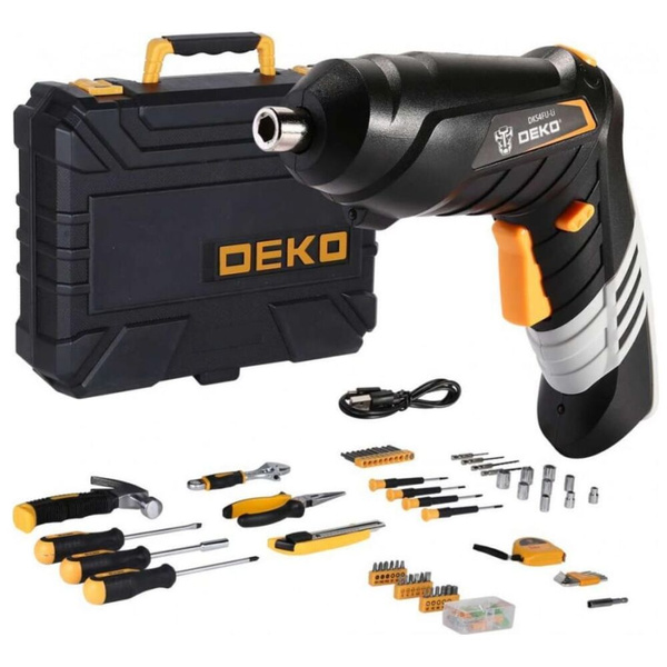 Аккумуляторная отвертка Deko DKS4FU-Li в кейсе + набор инструментов 112 ...