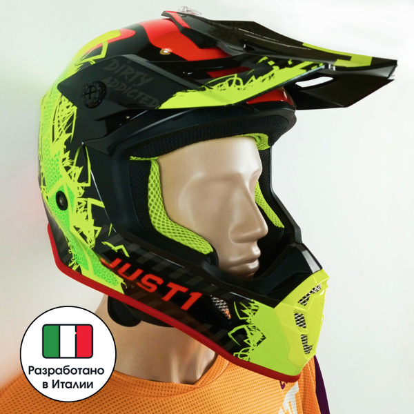 Шлем для мотокросса JUST1 J38 Mask Hi-Vis желтый, красный, черный глянцевый размер M - купить с ...