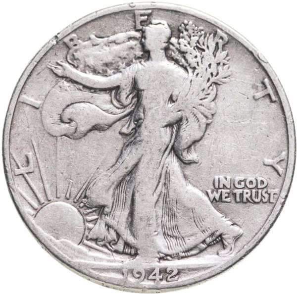 США 50 центов (1/2 доллара) 1933-1946 гг. "Шагающая Свобода", серебро 900 пробы 12,5 г, из ...