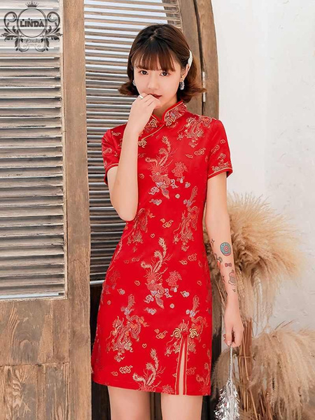 Китайская женская юбка, традиционный чонсам, короткие платья для ...