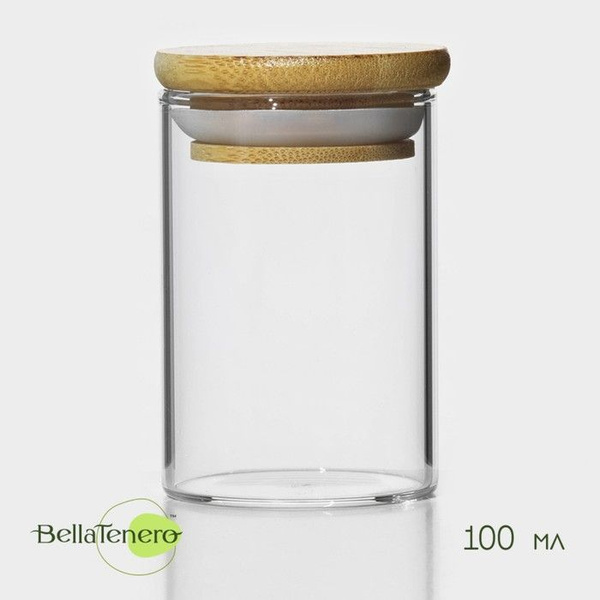 Баночка стеклянная для специй с бамбуковой крышкой BellaTenero "Эко ...