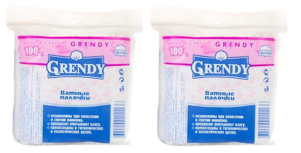 Ватные палочки Grendy пакет, 100 шт х 2уп - купить с доставкой по ...