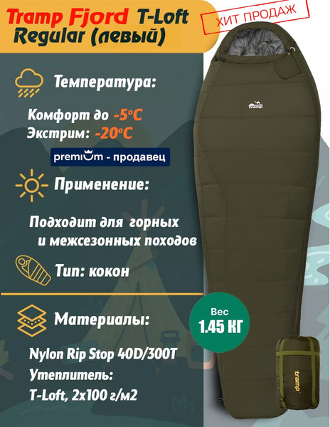 Мешок спальный Fjord T-Loft Regular (оливковый) купить на OZON по низкой цене (1286115162)