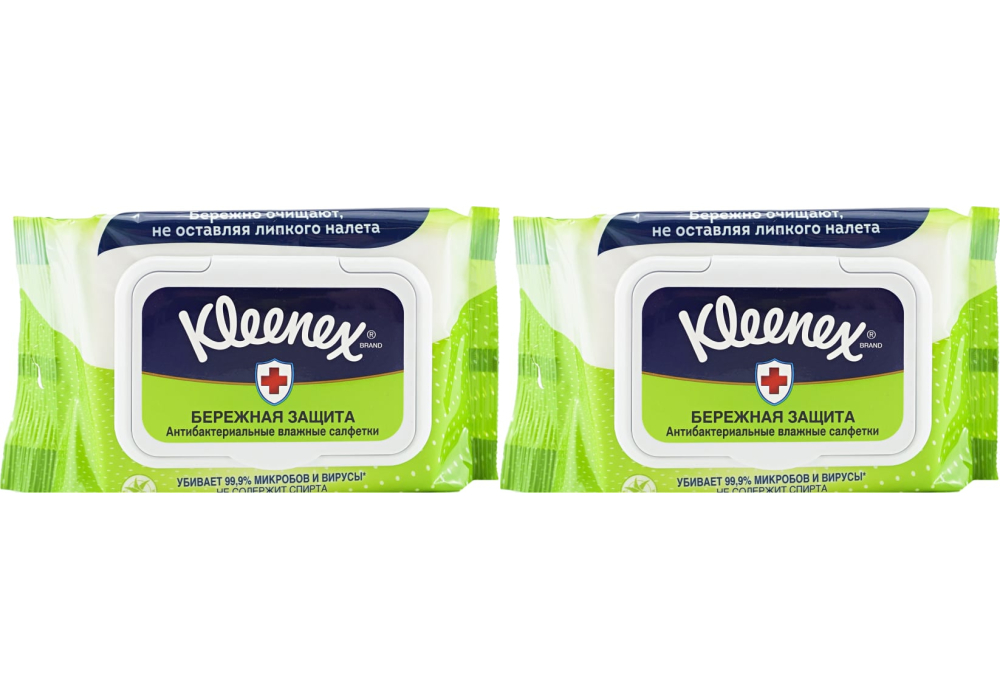 Влажные салфетки Kleenex Антибактериальные, комплект: 2 упаковки купить ...