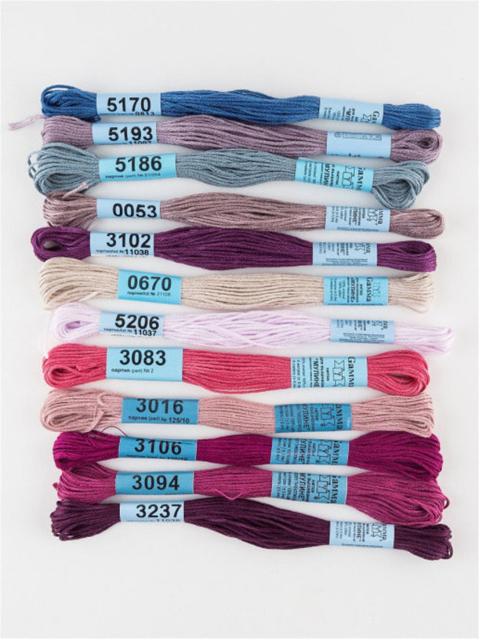 Нитки для вышивания, х/б, 8м x 12шт., Гамма, Набор №10 — купить в ...