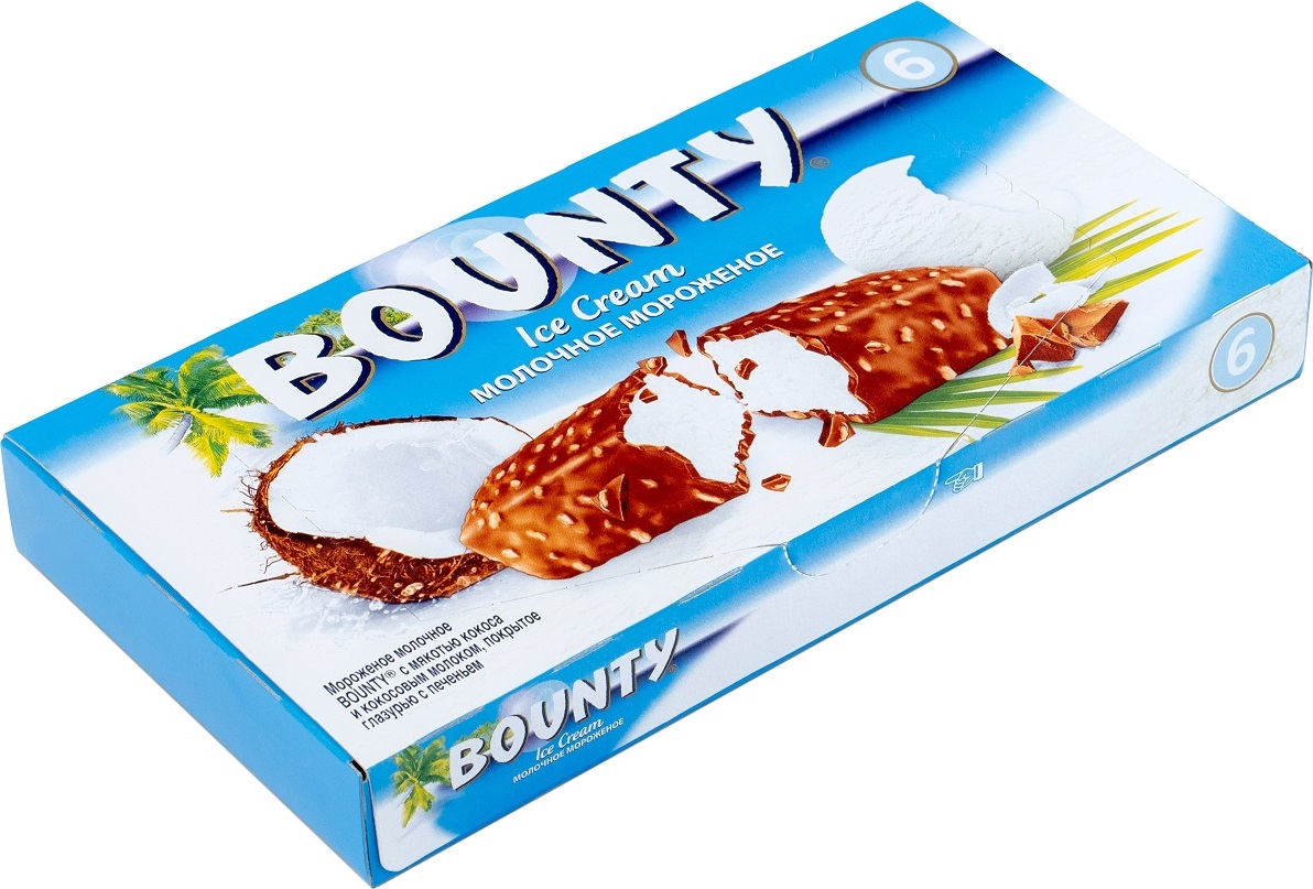 Мороженое батончик Bounty, пачка, 6 шт по 39 г — купить в интернет ...