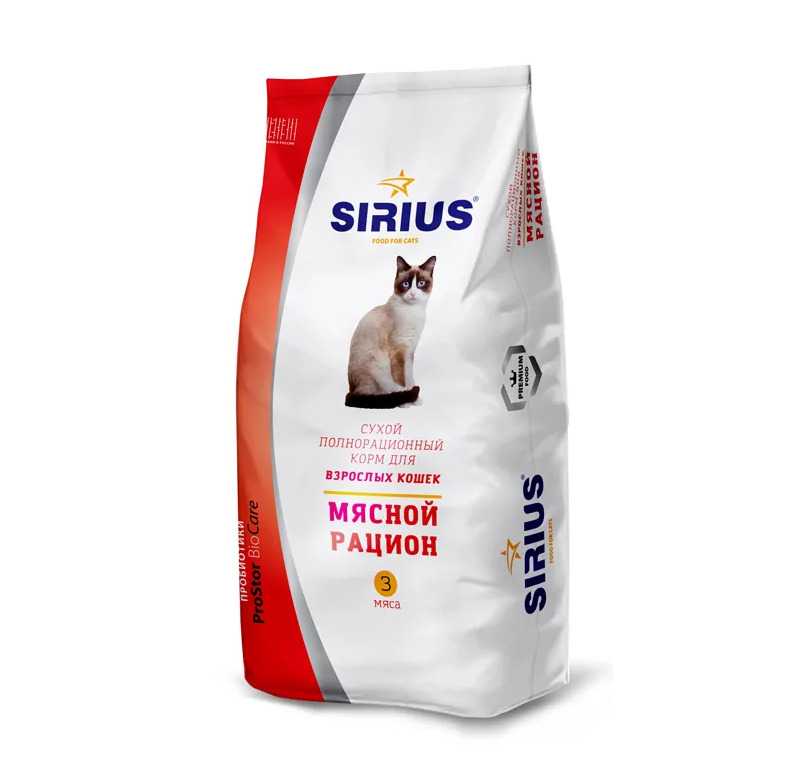 Sirius Мясной рацион сухой корм для кошек - 1,5 кг — купить в интернет ...
