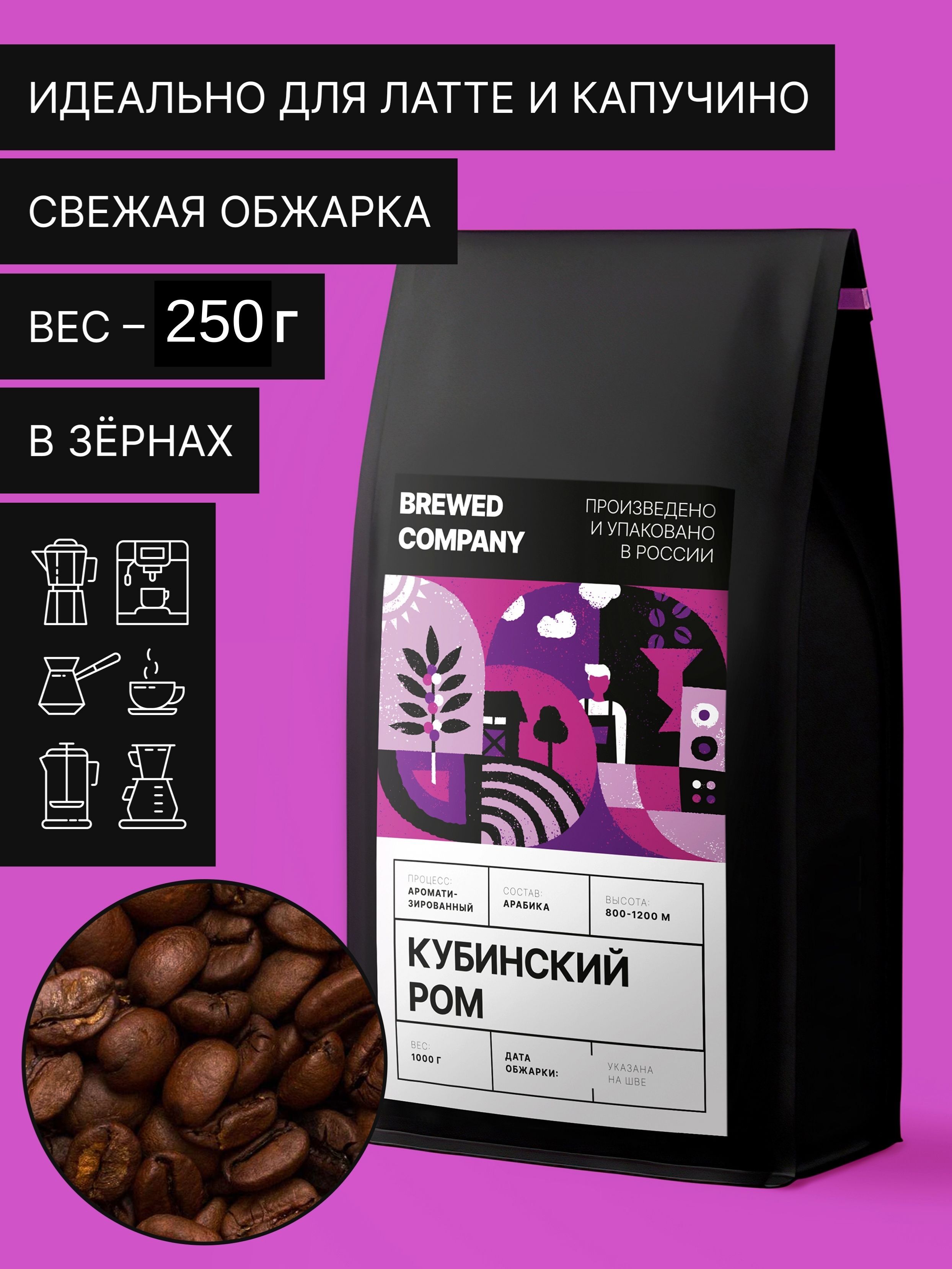Кофе в зернах 250 гр свежая обжарка Brewed Company 100% Арабика ...
