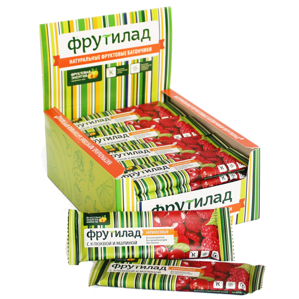 Батончик фруктовый Фрутилад "Клюква и малина" на фруктозе 30 г 24 шт ...