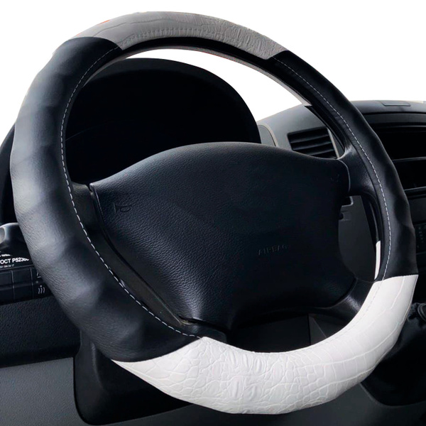 Оплетка на руль GD74 "M" экокожа черная вставка белый крокодил Волна 37 ...