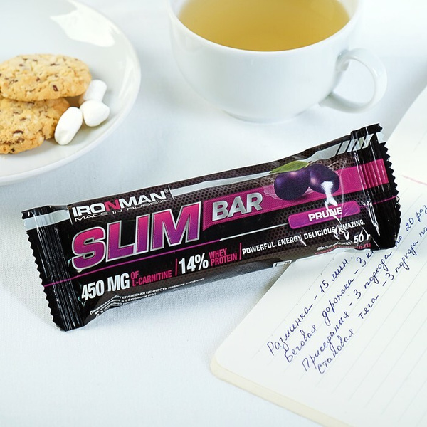 Батончик Slim Bar с L-карнитином, чернослив, темная глазурь, спортивное ...