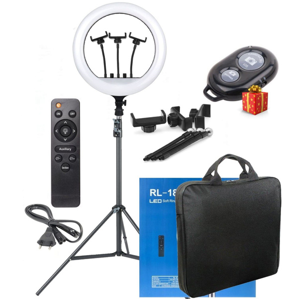 Кольцевая лампа RL-18 45 см с пультом д/у, тремя держателями телефона, сумка-переноска и Подарок ...