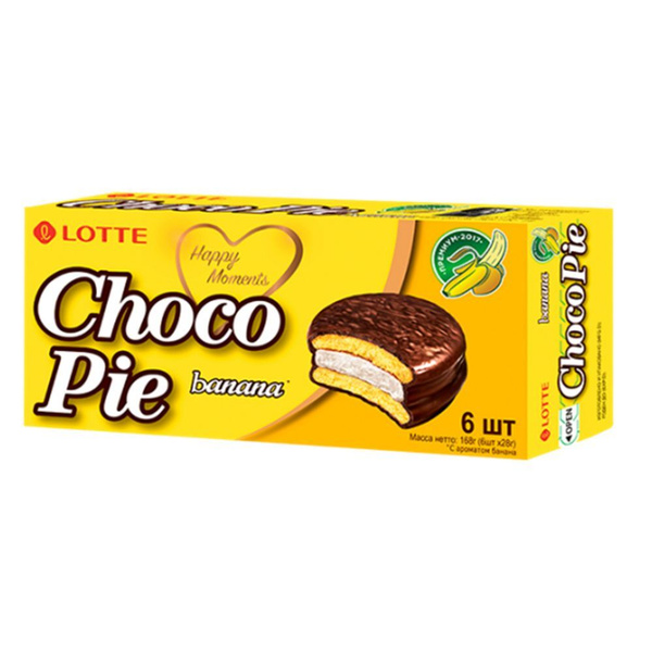 Печенье Lotte Choco Pie Банан 6 шт X 16 шт купить с доставкой по