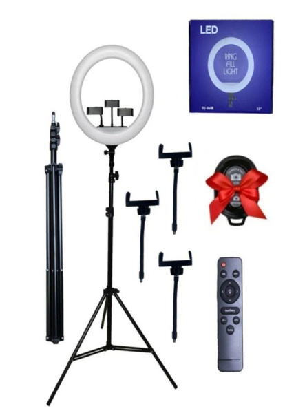 Лампа кольцевая светодиодная YQ-460A, диаметр 46 см, с пультом дистанционного управления ...