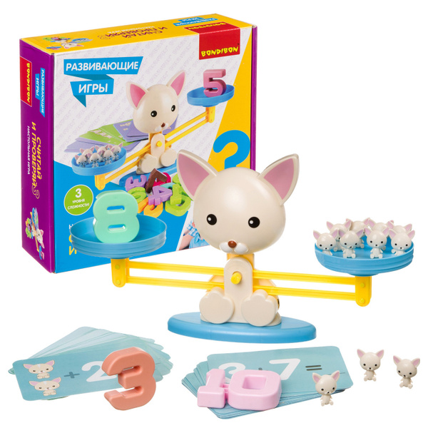 Настольная математическая игра "Считай и проверяй 3" Bondibon весы котики, детский счетный ...