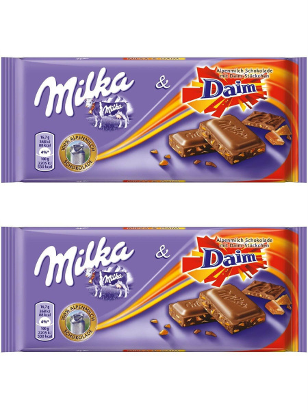 Шоколад, Шоколадная плитка Milka & Daim / Милка Дайм (Германия), 2 шт х ...