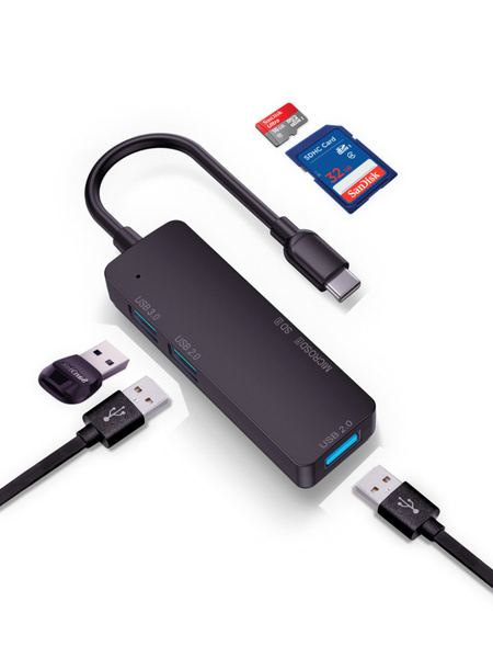 Переходник USB Type-C, хаб 5 портов, картридер microSD SD, Концентратор ...