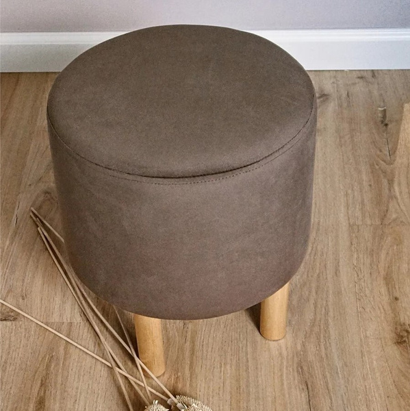 Пуф RoyalMebel Сканди круглый на деревянных ножках_Желтый, Велюр ...