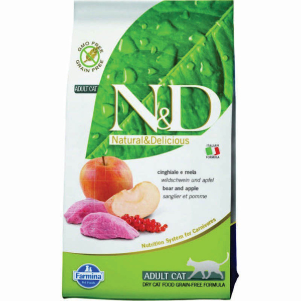 Farmina N&D Grain-Free Feline Boar & Apple Adult сухой корм с кабаном и ...