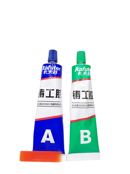 Клей двухкомпонентный эпоксидный для металла (холодная сварка), серебристый, Kafuter AB K-9119 ...