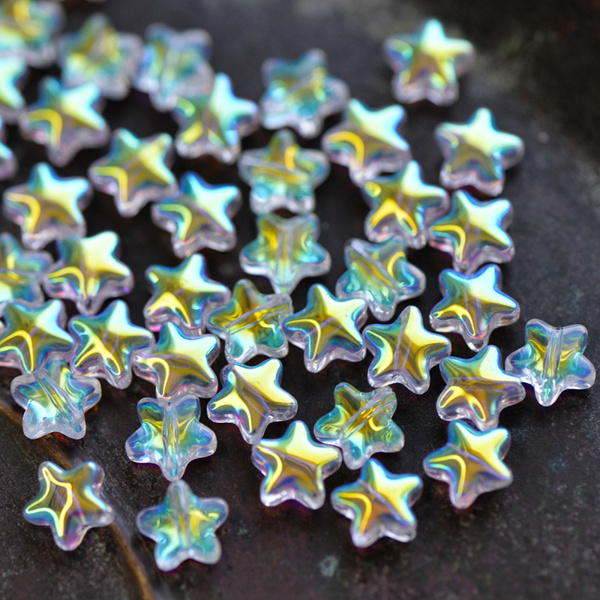 Бусины стеклянные звезды/звездочки 25 шт, размер 8x8.5x4 мм, цвет ...