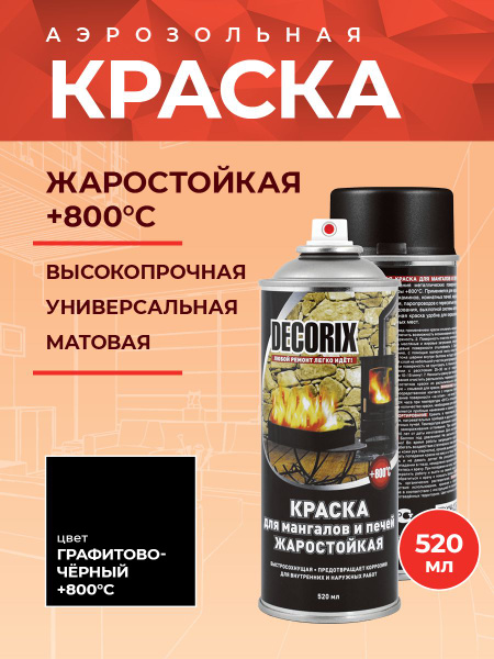 Аэрозольная краска Decorix для мангалов и печей жаростойкая 800° С Термостойкая, Силиконовая ...