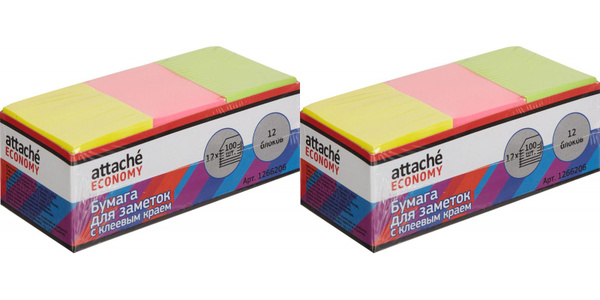 Attache Economy Стикеры С клеевым краем, 38x51 мм, 100 л, 12 цветов, 2 уп - купить с доставкой ...