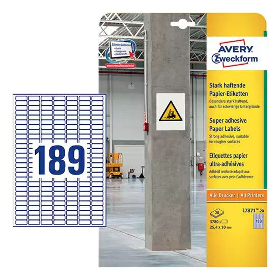 Суперстойкие бумажные этикетки Avery Zweckform 25.4x10 мм (189 шт. на ...