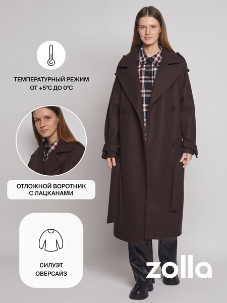 Пальто Zolla, Демисезон, размер 42, цвет темно-коричневый, Полиэстер - купить по выгодной цене в ...