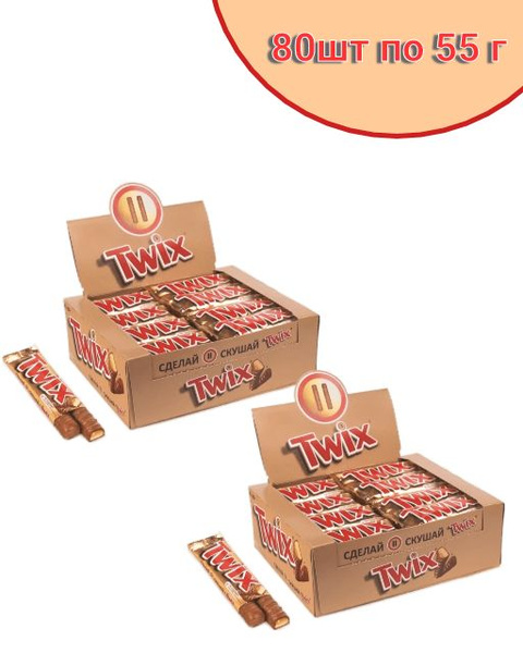 Шоколадный батончик Twix, 80 шт по 55 г - купить с доставкой по выгодным ценам в интернет ...