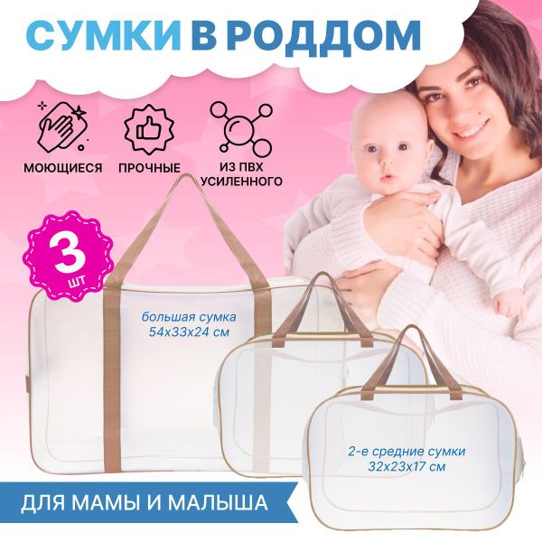 Сумки в роддом прозрачные 3 шт женские плотные на молнии - купить с ...