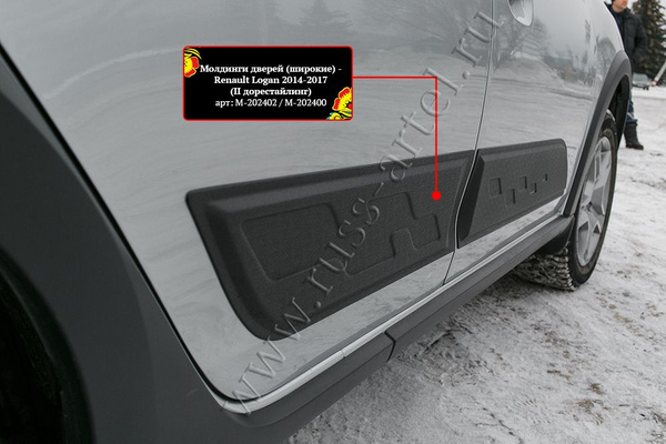Молдинги на двери широкие шагрень Renault Logan II 2014- н.в., Logan II ...