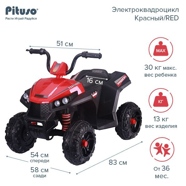 Электромобиль детский, квадроцикл Pituso S601, 6V/4.5Ah*2 шт,40W*2 шт ...