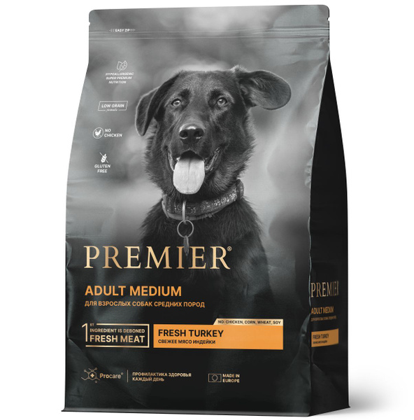 Premier Dog Medium Turkey (Свежее мясо индейки для собак средних пород ...