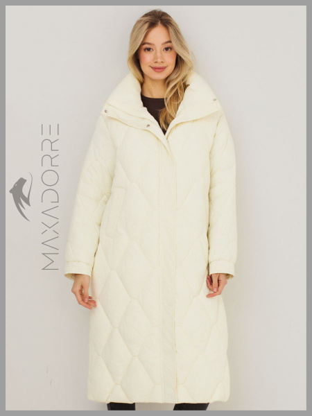 Пальто Женский MAXADORRE Карманы бежевый классический Полиэстер Длинный, размер 48 прямой ...