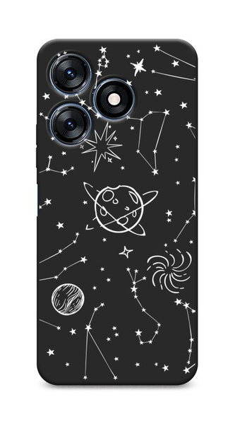 Матовый силиконовый чехол на Tecno Spark 10 10c Текно Спарк 10 10c Планеты в космосе черный