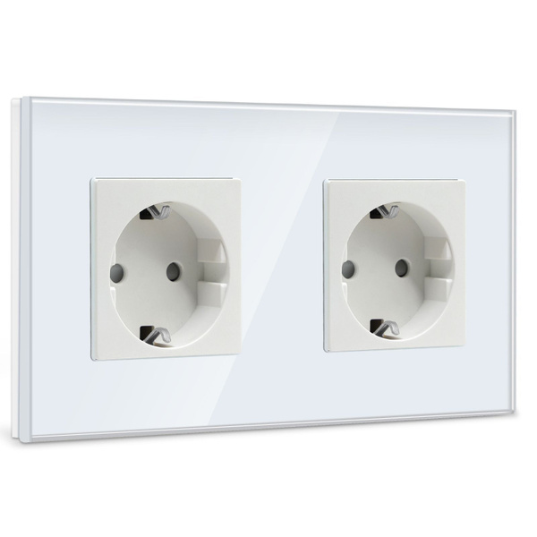 Розетка двойная 2 поста 16А 250В рамка стекло Белая,157mm - купить по ...