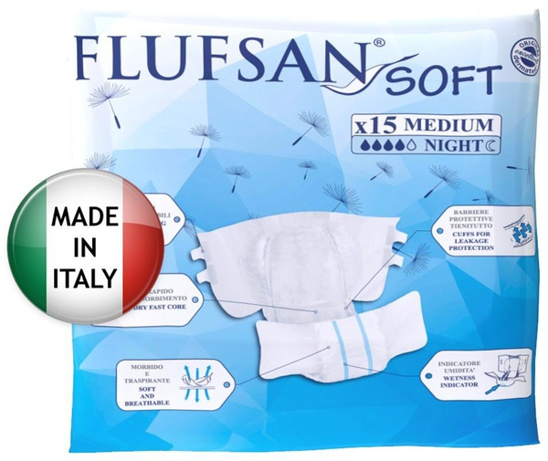 Подгузники для взрослых FLUFSAN Soft (M) Ночные, объем в бедрах 80-115 ...